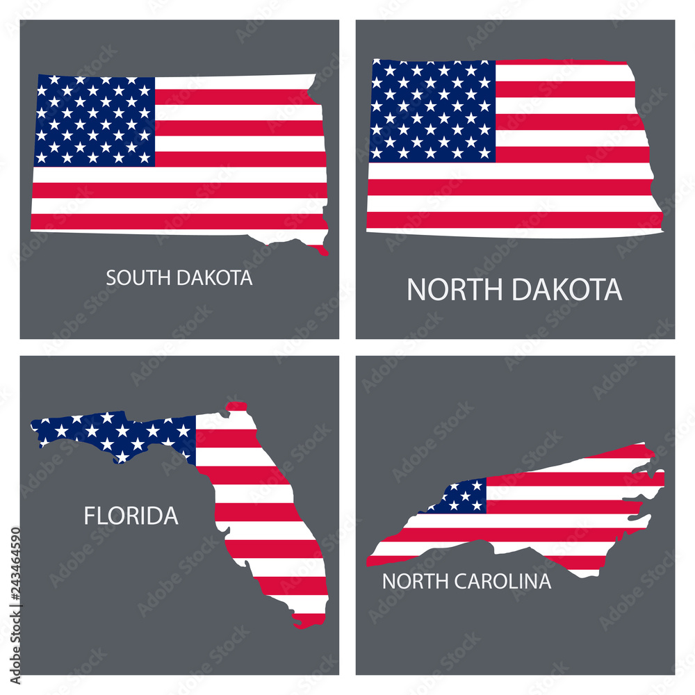 Poster map of United States of America with state names. Flag print map ...