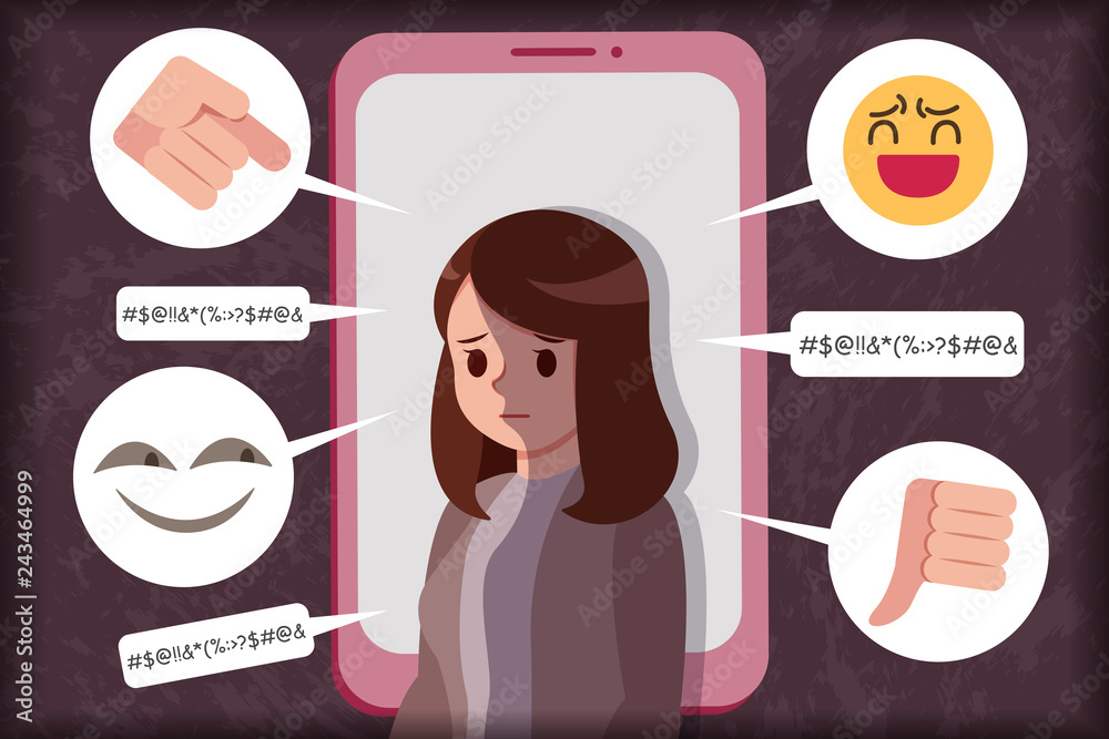 sad girl of cyber bulling Stock Vector | Adobe Stock