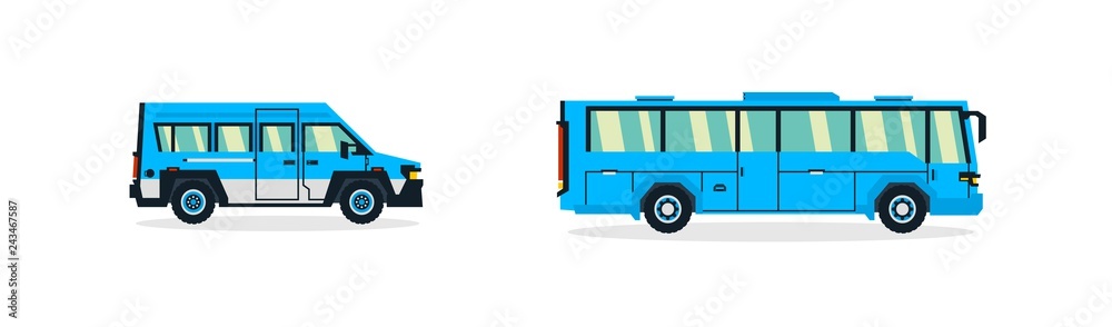 Set of buses. Transport for transportation of people. Tourist bus ...