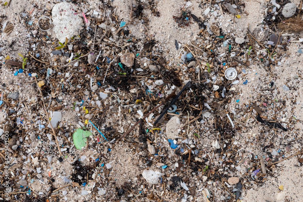 plastic and microplastics on a Caribbean beach transported by the ...