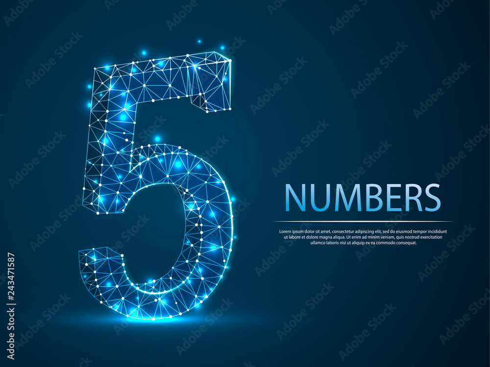number five low poly abstract illustration consisting of points, lines ...