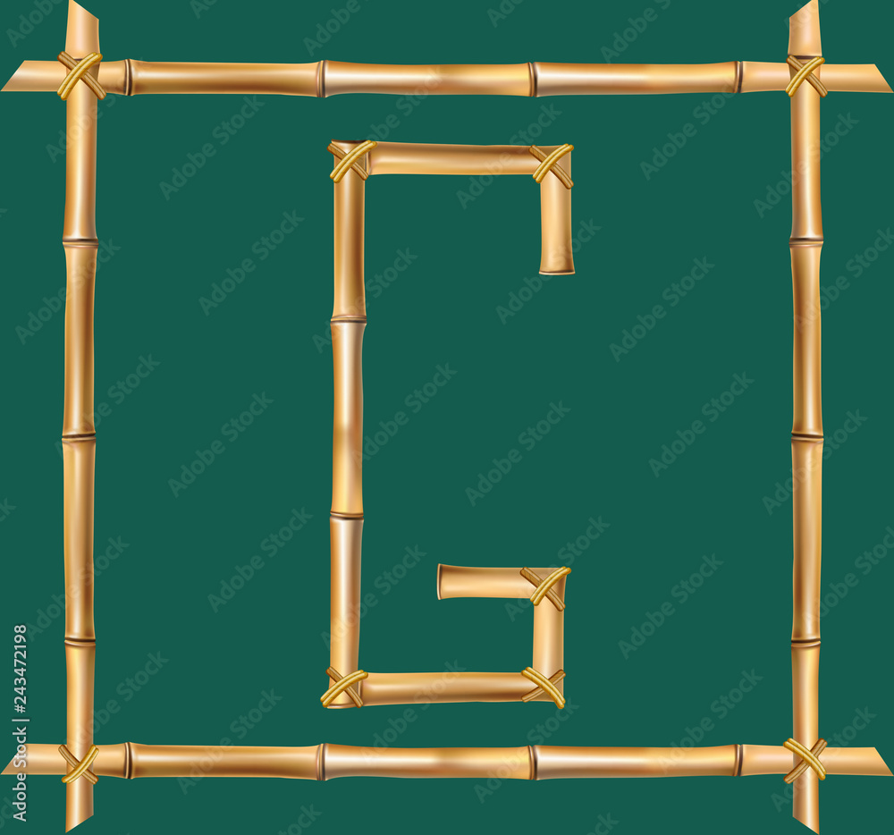 Capital letter G made of realistic brown dry bamboo poles inside of ...