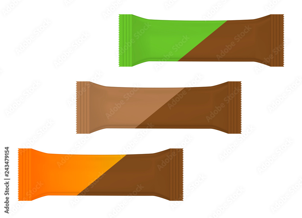 Blank stick pouch, chocolate bar wrapper isolated on white, template ...