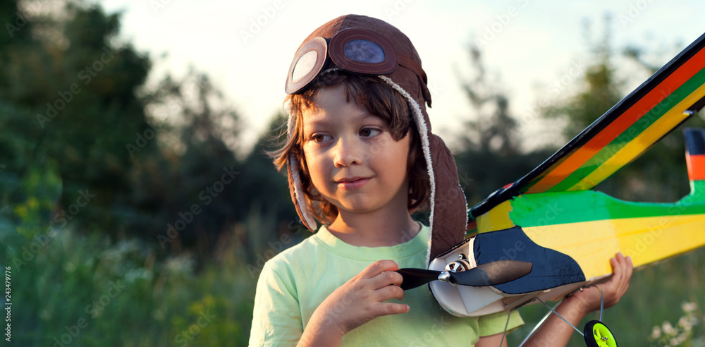boy with homemade radio-controlled model aircraft Stock Photo | Adobe Stock
