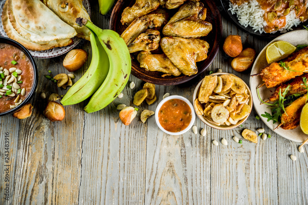 West african food concept. Traditional Wset African dishes assortment ...