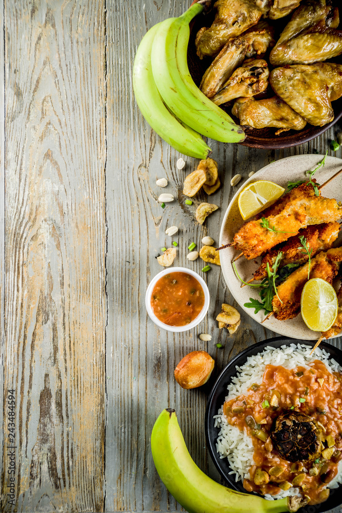 West african food concept. Traditional Wset African dishes assortment ...