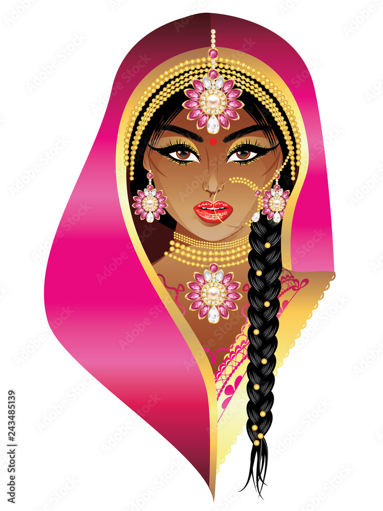 Indian bride portrait Stock Vector | Adobe Stock