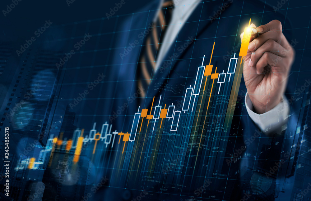 Business growth, progress or success concept. Businessman is drawing a ...