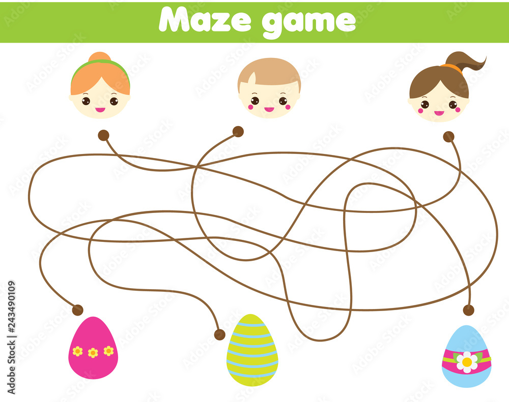 Maze game for children. Easter egg hunt activity. Help kids find way to ...