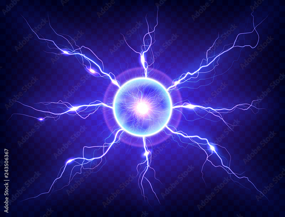 Electric plasma lightning thunderball discharge on transparent ...