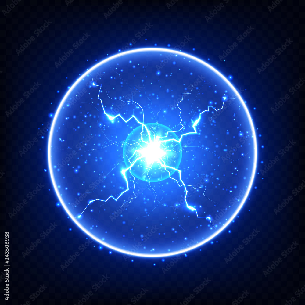 Abstract electric element, glowing ball lightning. Isolated on dark ...