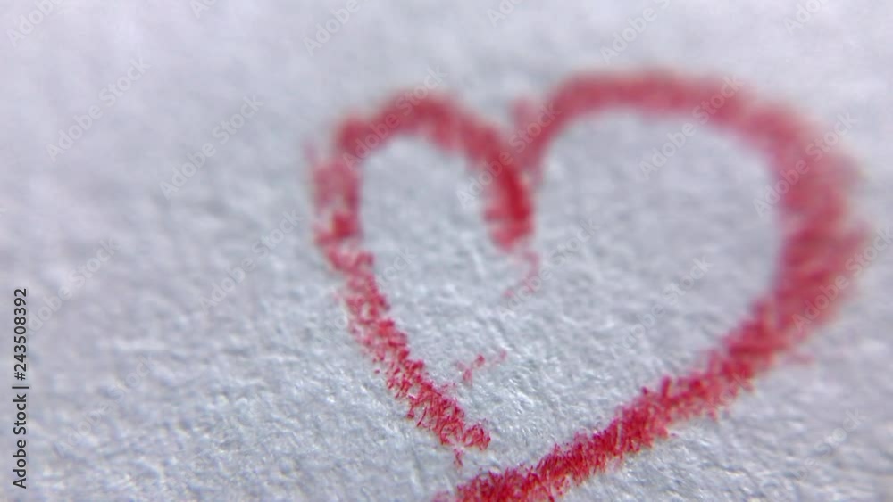 Closeup of red heart drawing by pencil for sweetheart on Valentine's ...