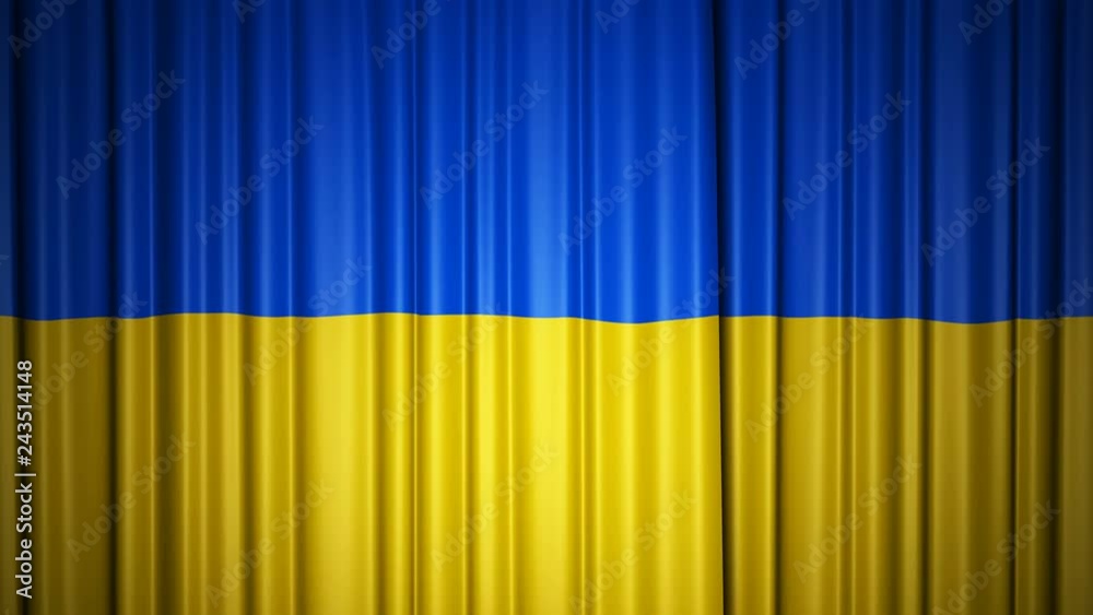 Ukraine flag. 3d animation of opening and closing curtains with flag ...
