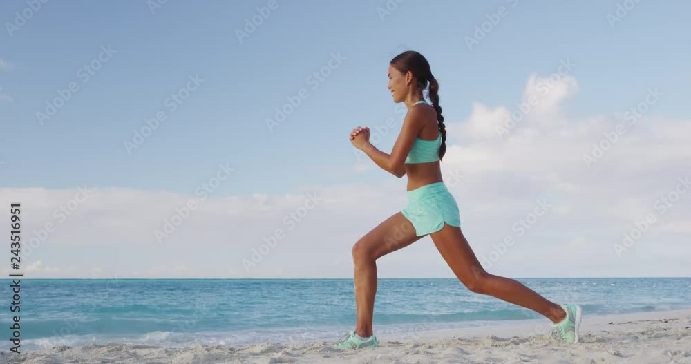 Fitness woman doing Pulse Lunges exercise. Female fitness model doing ...