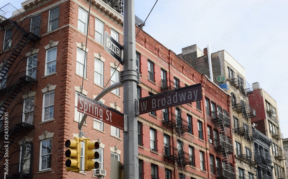 New York City Soho Downtown District Spring Street and West Broadway ...