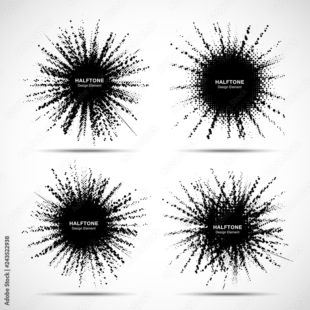 Halftone star frame set. Grunge spot border using halftone circle dots ... Halftone star frame set. Grunge spot border using halftone circle dots ...