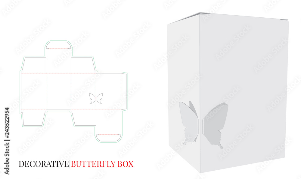 Decorative Butterfly Box Template. Vector with die cut / laser cut ...