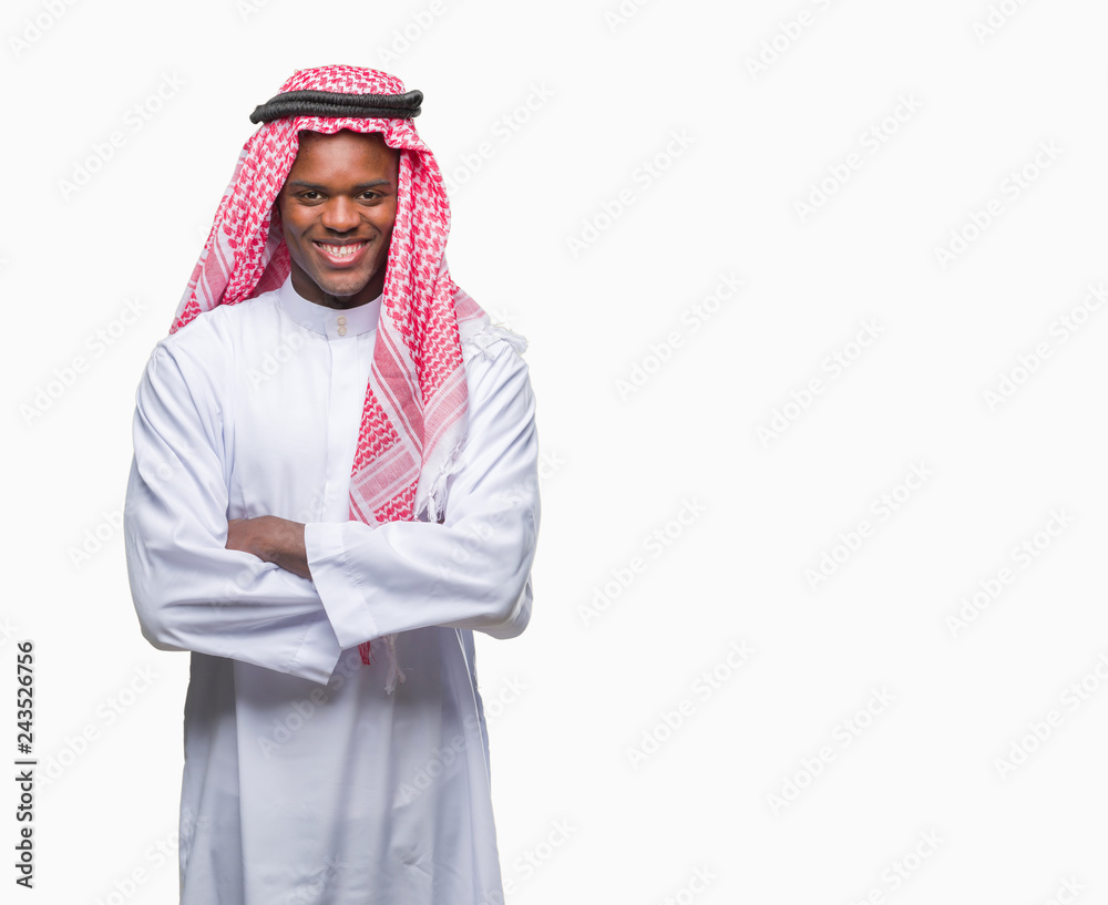 Young arabic african man wearing traditional keffiyeh over isolated ...