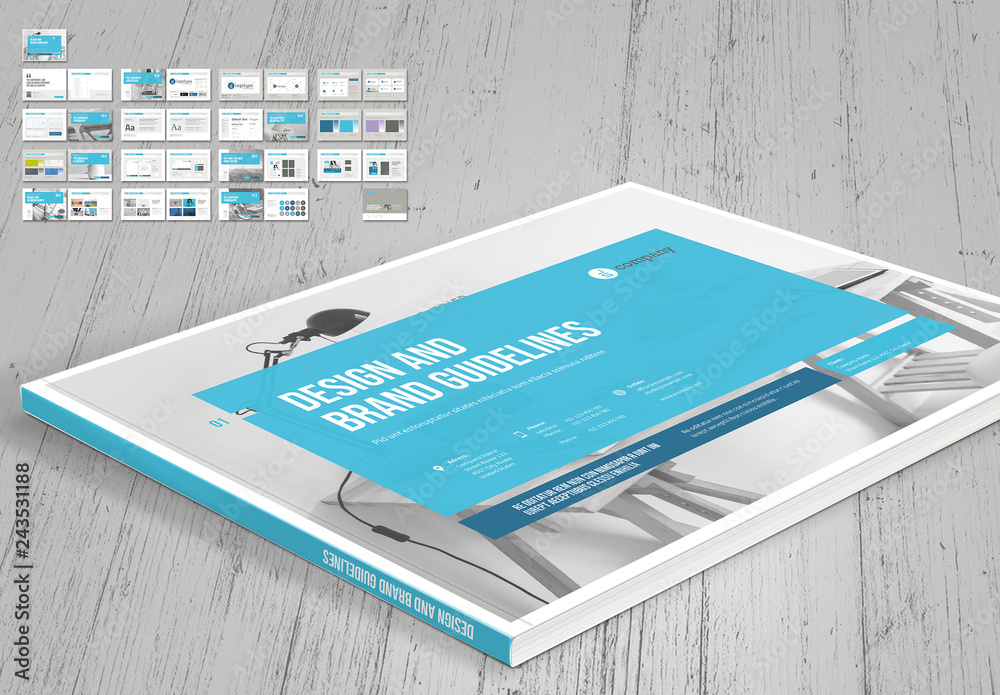 Brand Manual Layout with Blue Accents Stock Template | Adobe Stock