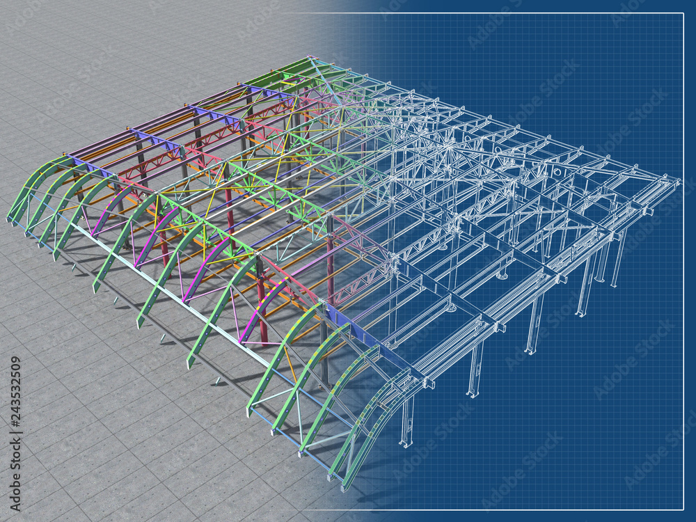 BIM model of metal structure. The building is made of metal structures ...