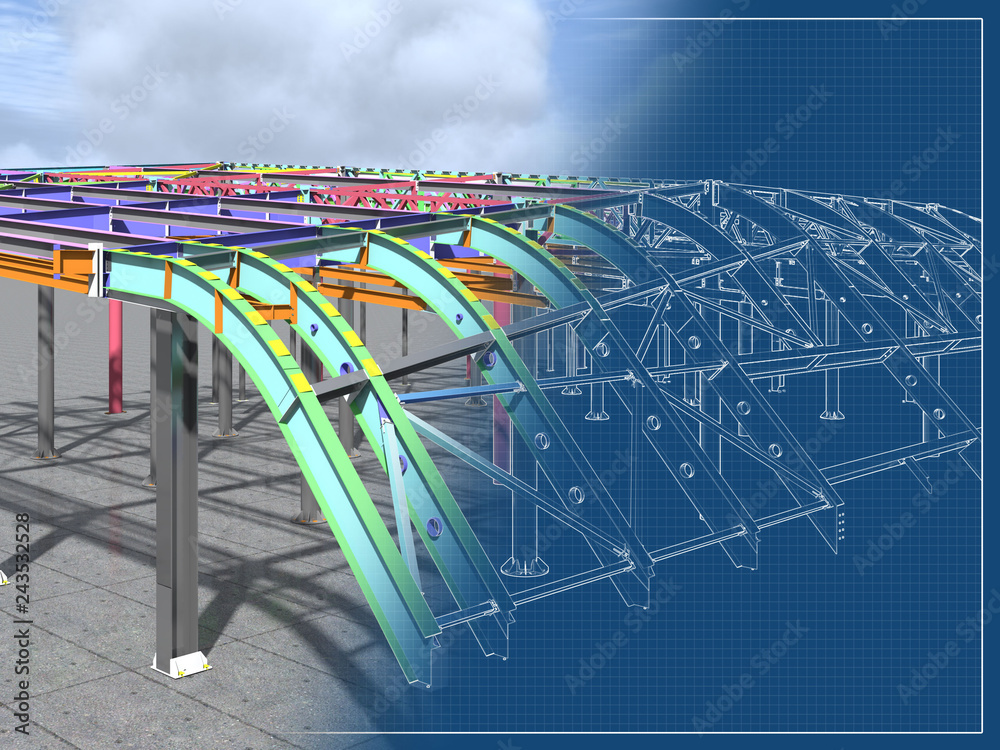 BIM model of metal structure. The building is made of metal structures ...