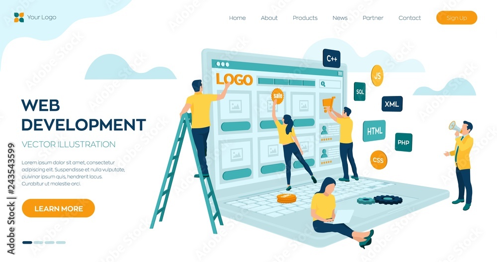 Web development. Project team of engineers for website create. Webpage ...