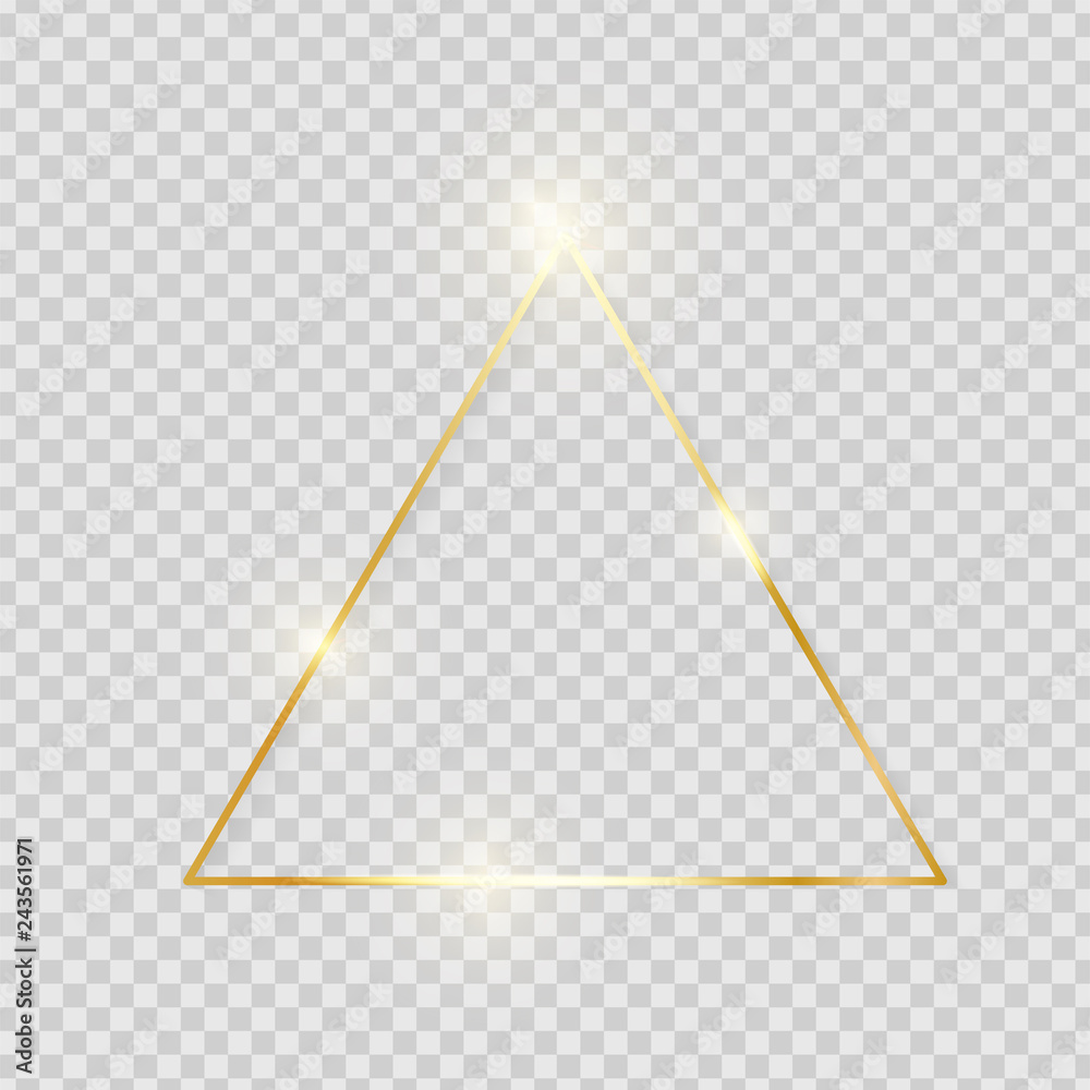 Gold shiny glowing vintage triangle frame with shadows isolated on ...