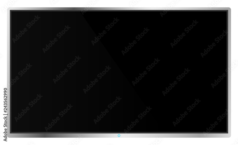 Realistic modern flat 4k TV monitor isolated on white background. Empty ...