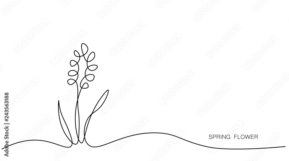 Spring background with flowers, one line drawing vector illustration ...