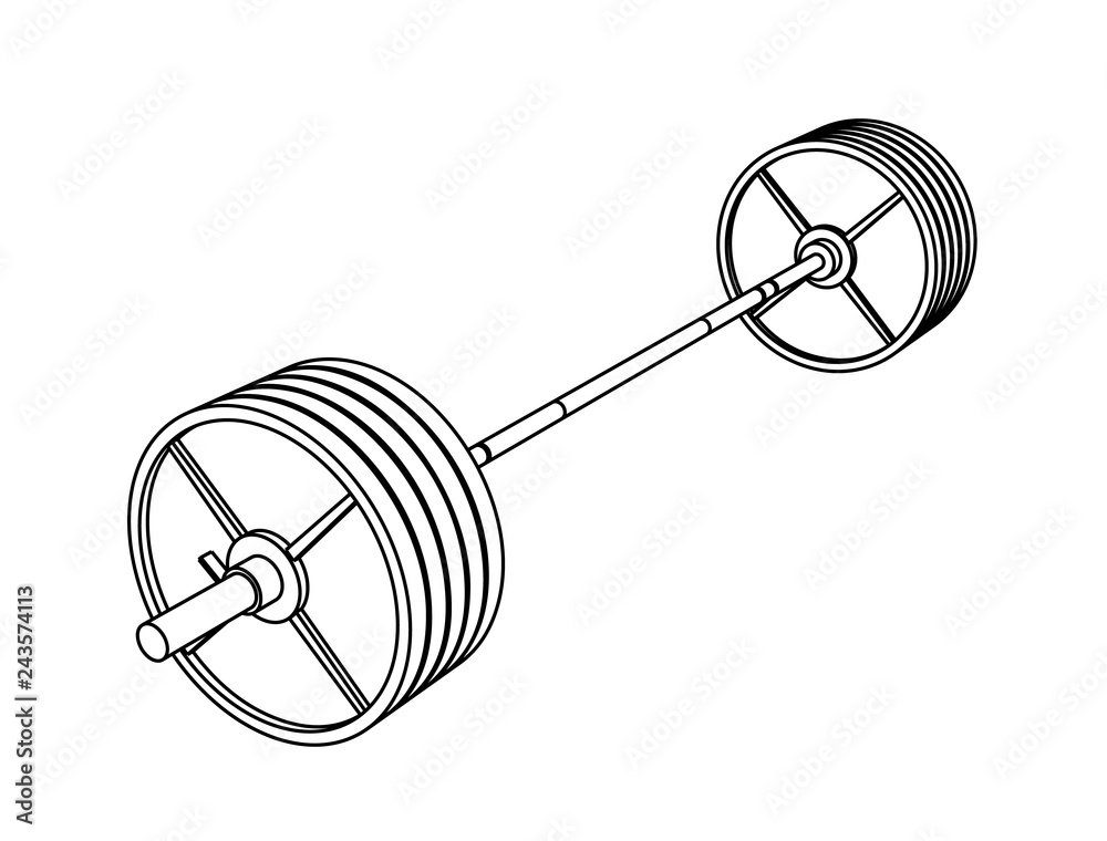 Simple fitness line art perspective vector of an olympic barbell with ...
