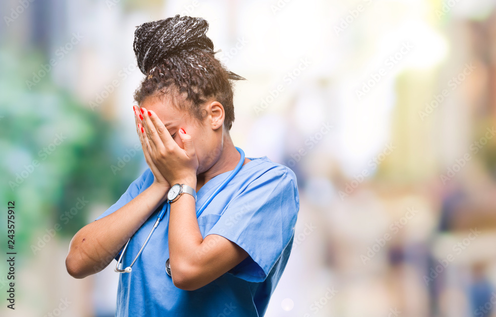 Young braided hair african american girl professional surgeon over ...