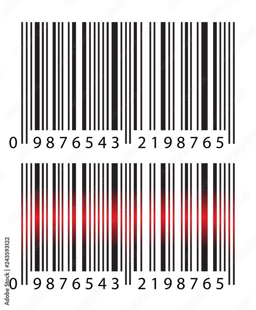 Modern Realistic Simple Barcode & Barcode With Red Laser Light on White ...