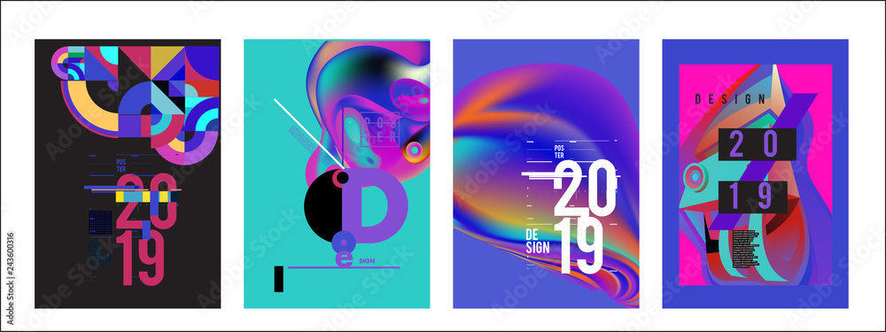 2019 New Poster Design Template. Trendy Vector Typography and Colorful ...