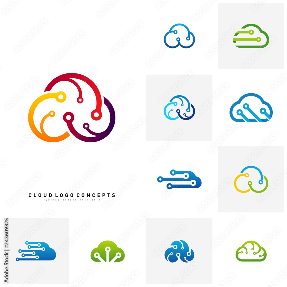 Set of Cloud Tech Logo Design Concept Vector. Tech Cloud Logo Template ...