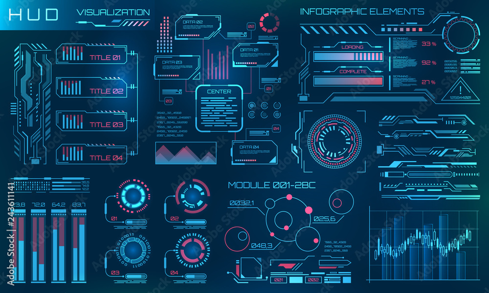 Futuristic HUD Design Elements. Infographic or Technology Interface for ...