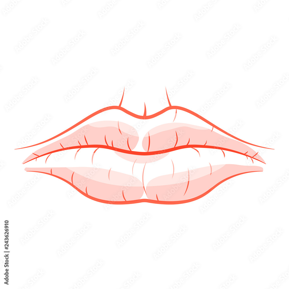 Dry mouth icon. Dry cracked woman lips. Clipart image isolated on white ...