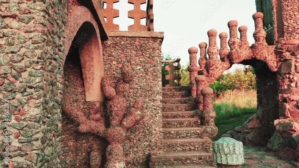 magnificent mysterious stone fairy tale castle with green garden ...