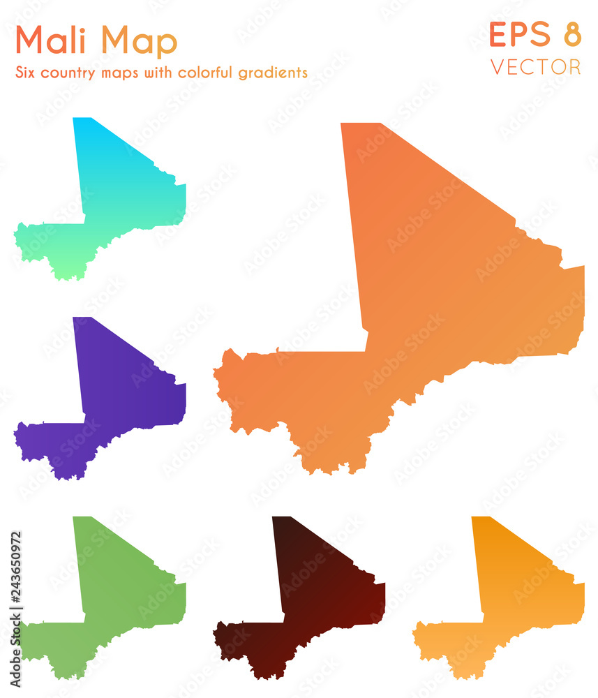 Map of Mali with beautiful gradients. Alive set of Mali maps. Uncommon ...