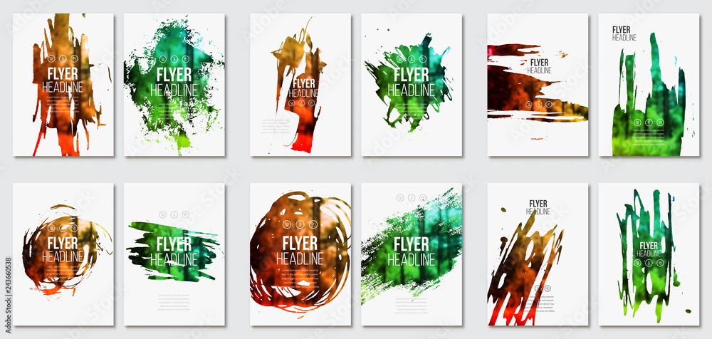 Flyer with paint stain template collection. Vector background for ...