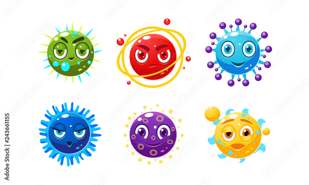 Collection of colorful fantasy planets characters, cute spheres with ...