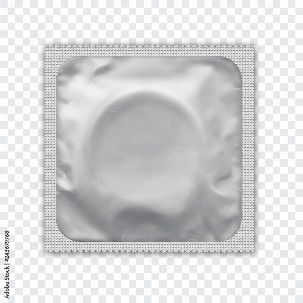 White foil wrapped condom realistic vector packadge mock up. Realistic ...