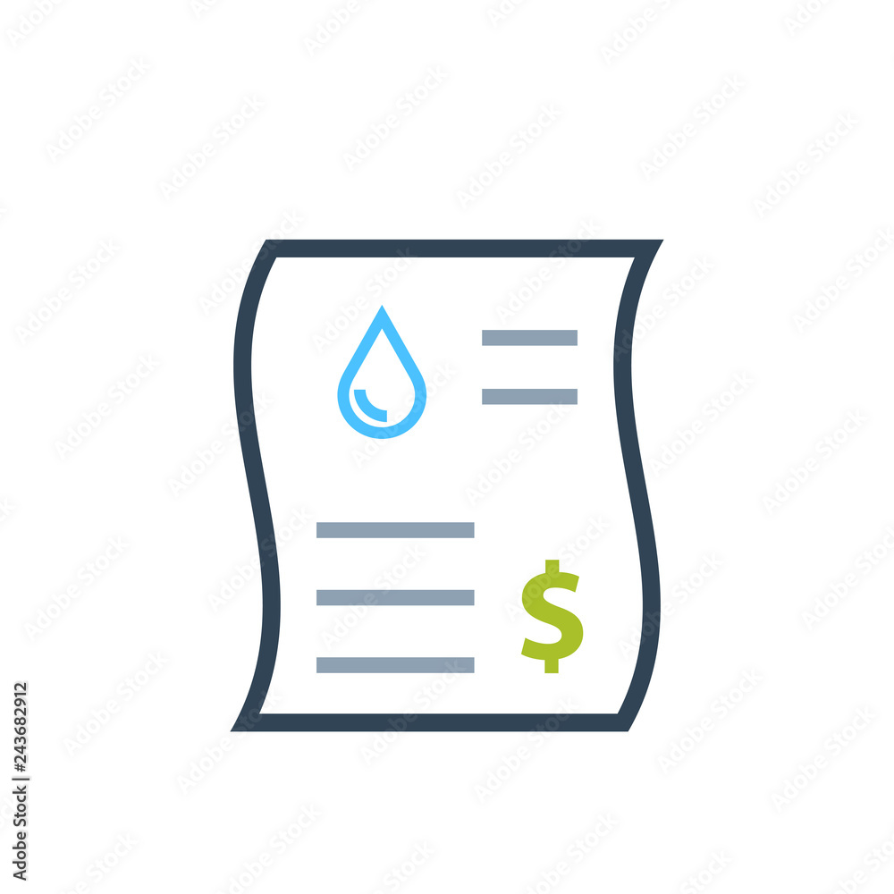 Water utility bill color icon. Clipart image isolated on white ...