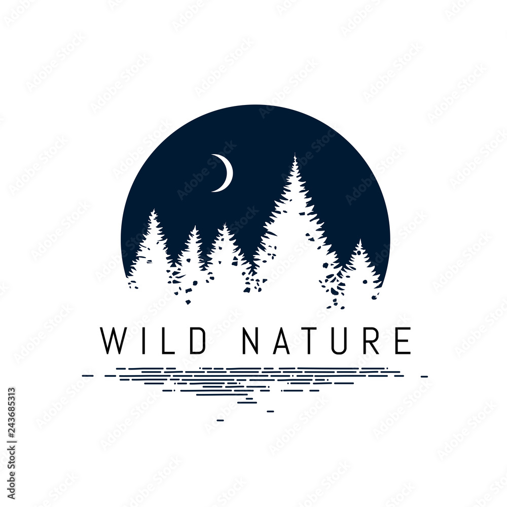 Forest Landscape Silhouette design inside a Circle geometric sha Stock ...