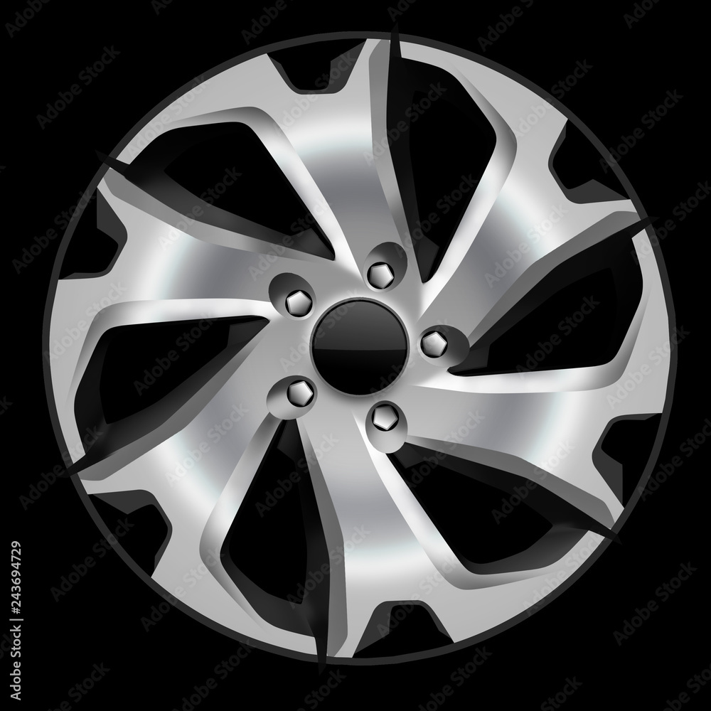 Design sketch of an alloy wheel in side view with black background ...