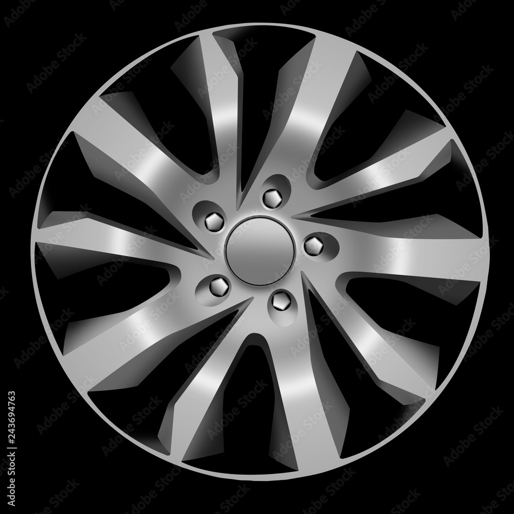 Design sketch of an alloy wheel in side view with black background ...