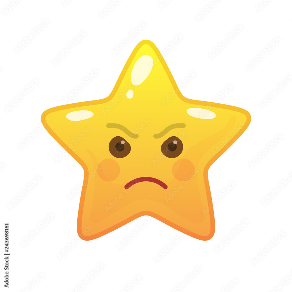Angry star shaped comic emoticon. Enraged face with facial expression ...