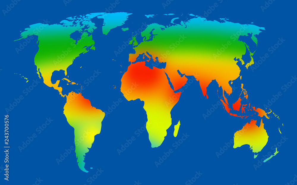 Plakát World map showing different temperate throughout the countries ...