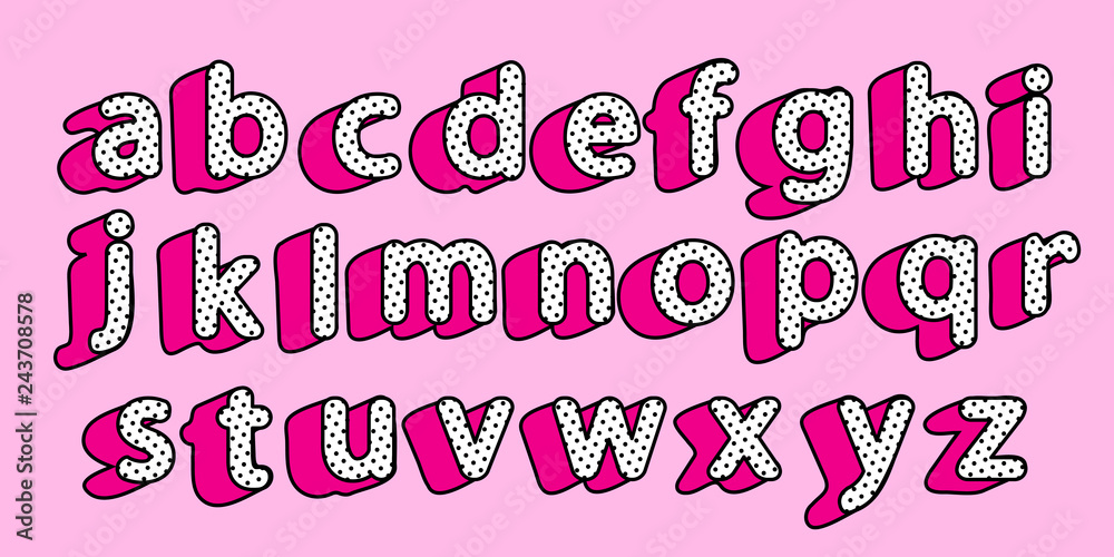 Cute black polka dots 3D english alphabet little letters set. Vector ... Cute black polka dots 3D english alphabet little letters set. Vector ...