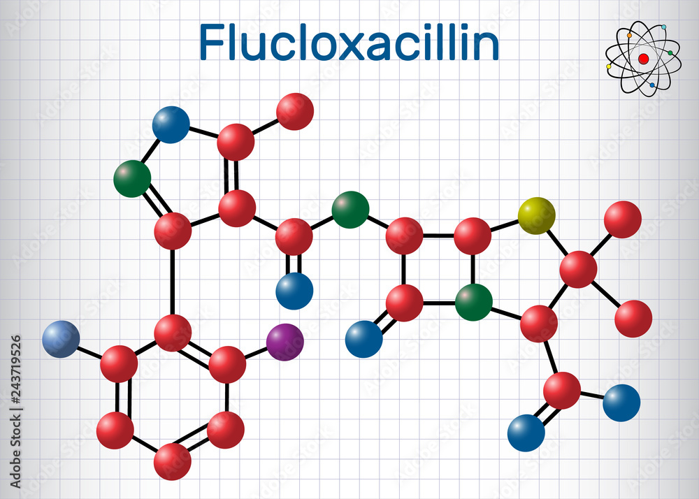 Flucloxacillin (floxacillin) molecule. It is beta-lactam antibiotic of ...