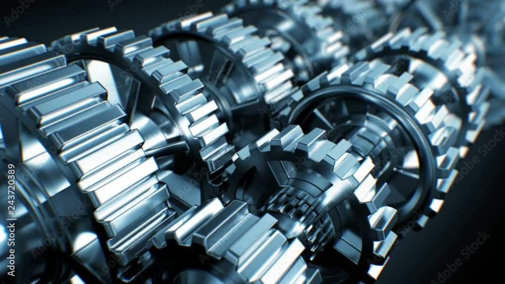 Beautiful Metal Gears Rotating on Axis Seamless Close-up with DOF Blur ...